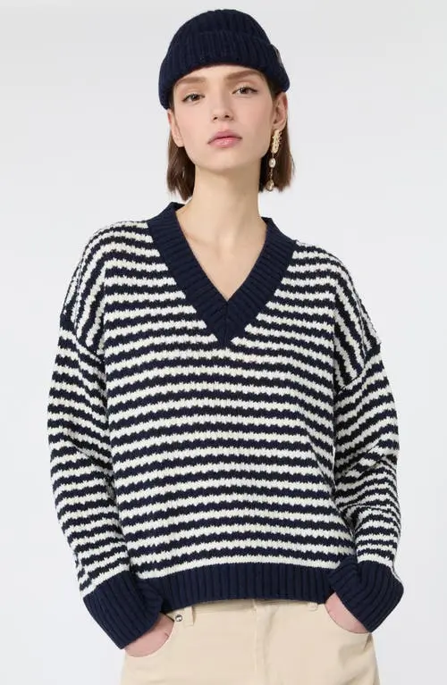 Max Mara Striped V-neck Virgin Wool Sweater