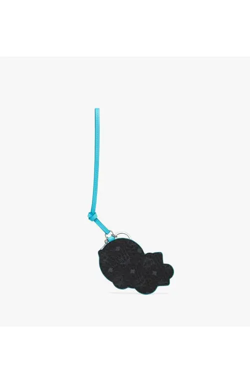 Mcm Disco Turntable Charm In Visetos Leather Mix - Blue Ceramic