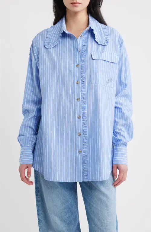 DAMSON MADDER Kendall Organic Cotton Striped Shirt With Ruffle Trim