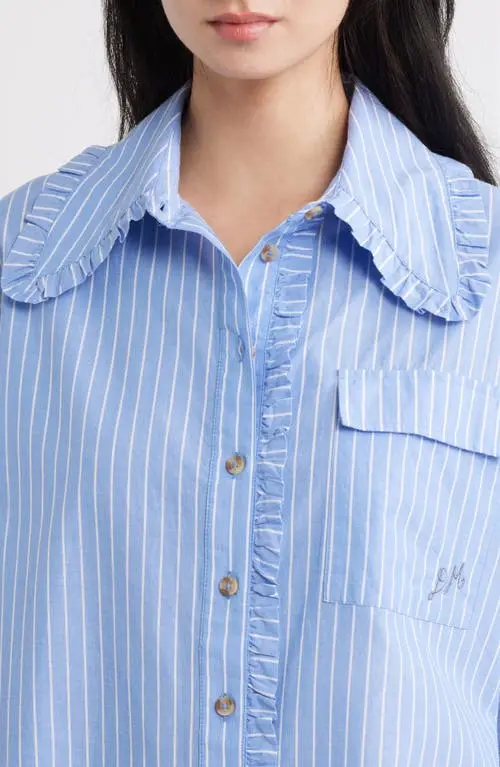 DAMSON MADDER Kendall Organic Cotton Striped Shirt With Ruffle Trim