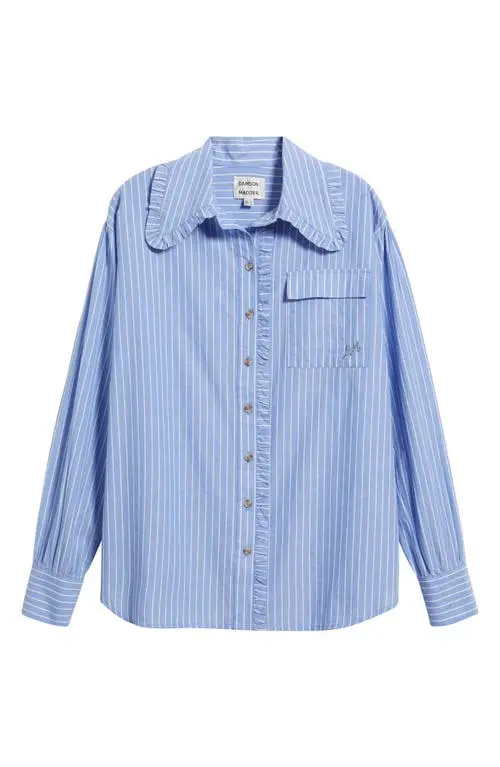 DAMSON MADDER Kendall Organic Cotton Striped Shirt With Ruffle Trim