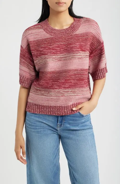 CITY BLUES Broome Melange Stripe Crewneck Sweater - Cherry