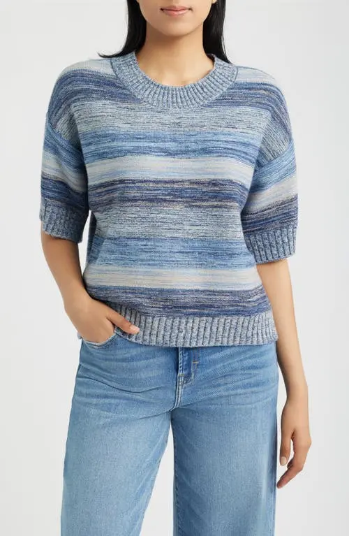 CITY BLUES Broome Melange Stripe Crewneck Sweater - Navy