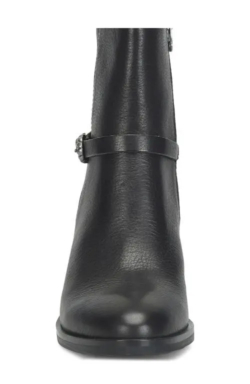 Kork-Ease® Solstice Leather Bootie With Buckled Ankle Strap And Chunky Stacked Heel - Black Leather