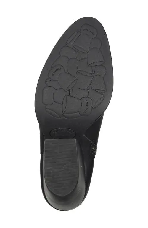 Kork-Ease® Solstice Leather Bootie With Buckled Ankle Strap And Chunky Stacked Heel - Black Leather