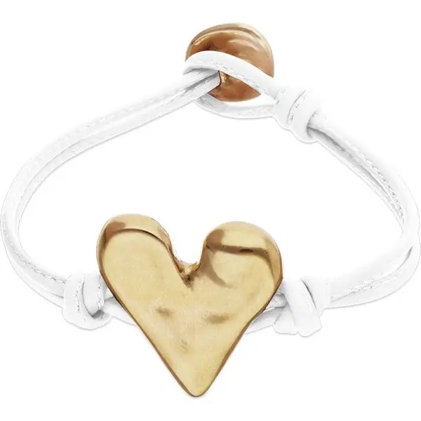UNODE50 White Leather Bracelet With 18k -plated Heart Detail - Gold