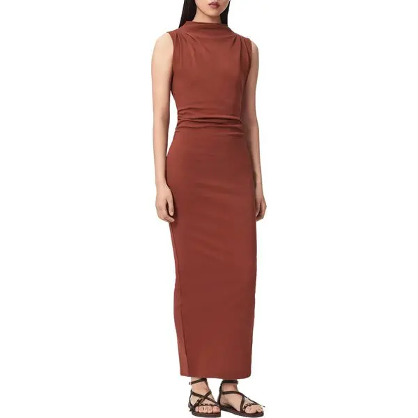 ALLSAINTS Katarina Cowl Neck Maxi Dress - Rust Brown