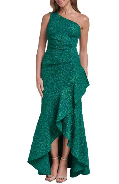 Eliza J One Shoulder Floral Jacquard Gown