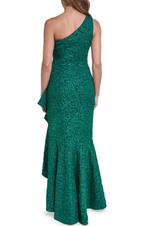 Eliza J One Shoulder Floral Jacquard Gown
