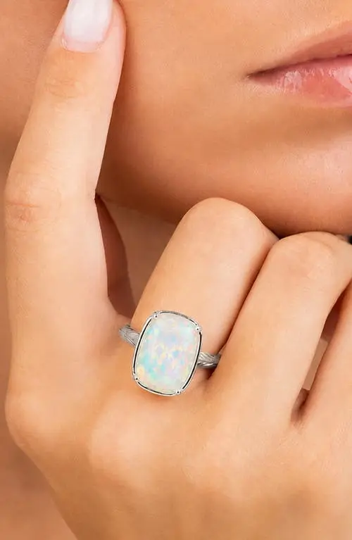 Sterling Forever Simulated Opal Sterling Elongated Cushion Ring - Silver