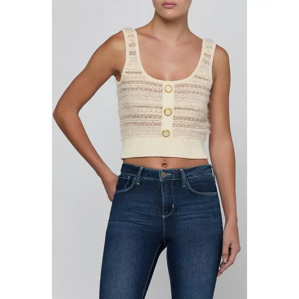 L'Agence Galene Mixed Stitch Crop Sweater Tank - Ecru/natural Multi