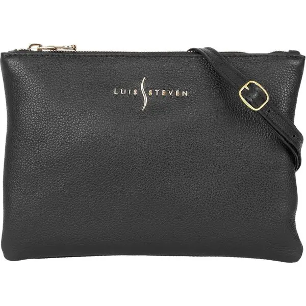 LUIS STEVEN Italian Pebble Leather Crossbody Pouch With Wristlet - Black