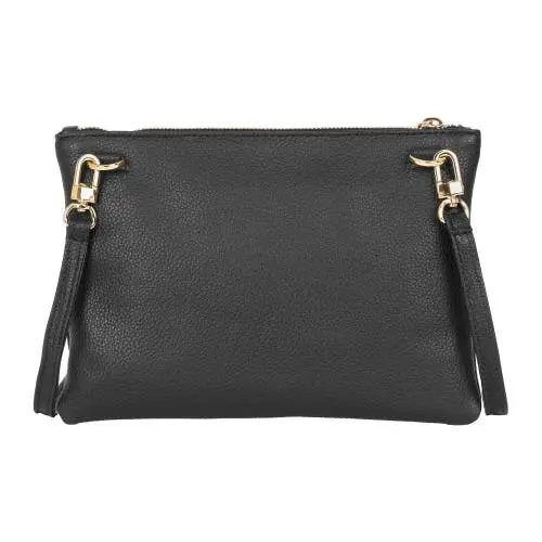LUIS STEVEN Italian Pebble Leather Crossbody Pouch With Wristlet - Black