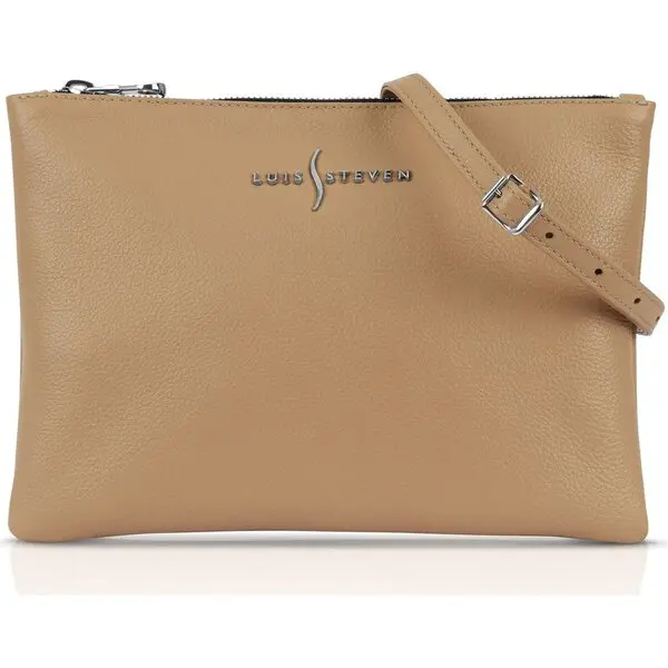 LUIS STEVEN Italian Pebble Leather Crossbody Pouch With Wristlet - Sand