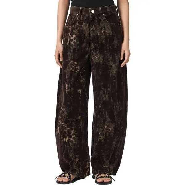 ALLSAINTS Jett Flock Leopard Print Wide Leg Jeans