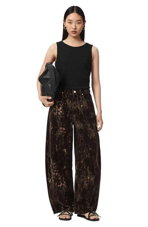 ALLSAINTS Jett Flock Leopard Print Wide Leg Jeans