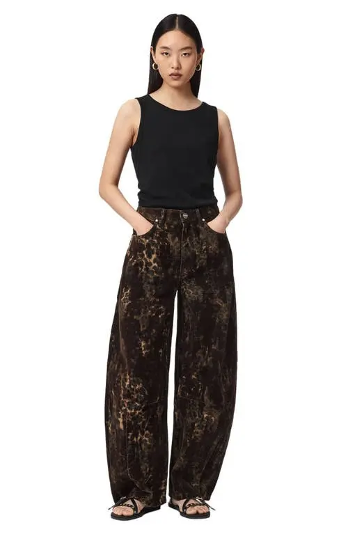 ALLSAINTS Jett Flock Leopard Print Wide Leg Jeans