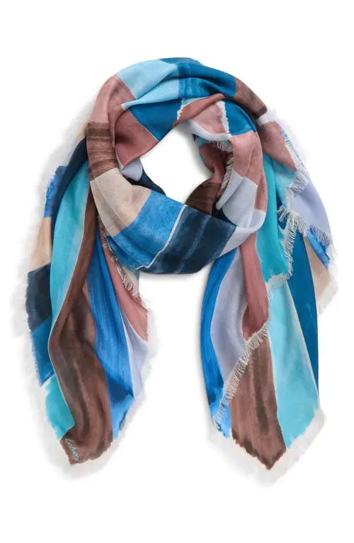Echo Painted Chevron Print Silk Square Scarf - Denim Blue