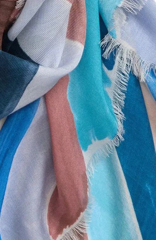 Echo Painted Chevron Print Silk Square Scarf - Denim Blue
