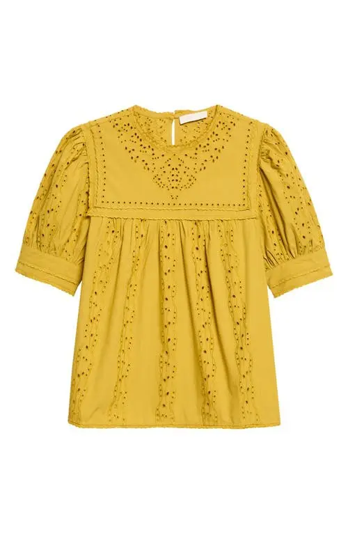 Ulla Johnson Una Eyelet Puff Sleeve Cotton Top