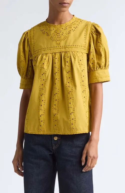 Ulla Johnson Una Eyelet Cotton Top - Citrine