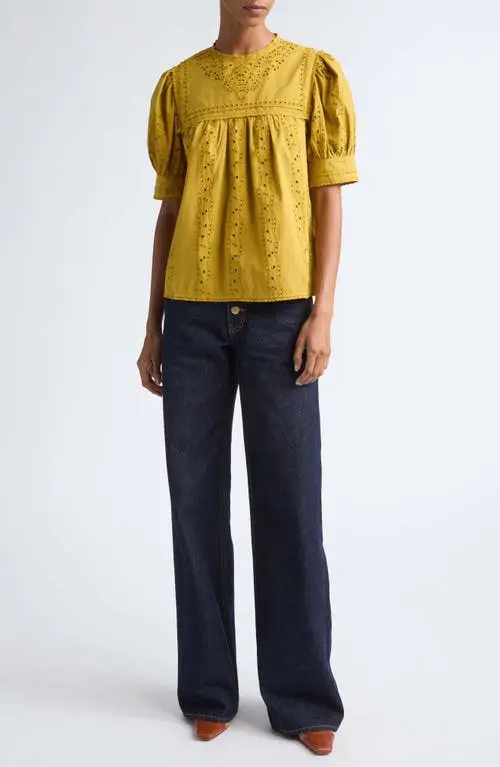 Ulla Johnson Una Eyelet Puff Sleeve Cotton Top - Citrine