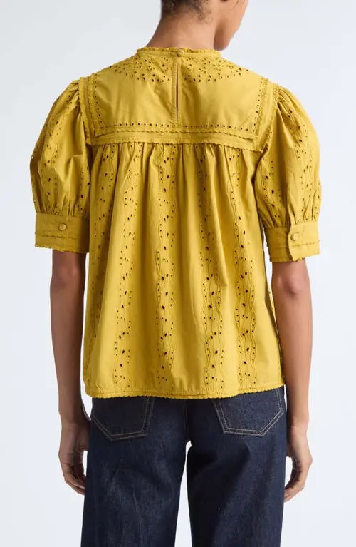 Ulla Johnson Una Eyelet Puff Sleeve Cotton Top - Citrine