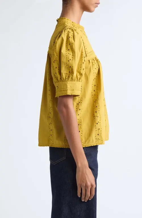 Ulla Johnson Una Eyelet Puff Sleeve Cotton Top - Citrine