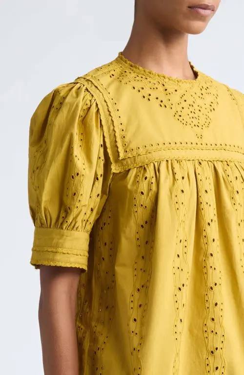 Ulla Johnson Una Eyelet Puff Sleeve Cotton Top - Citrine