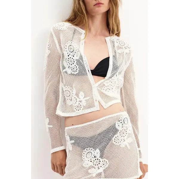 Mango Crocheted Floral Cardigan