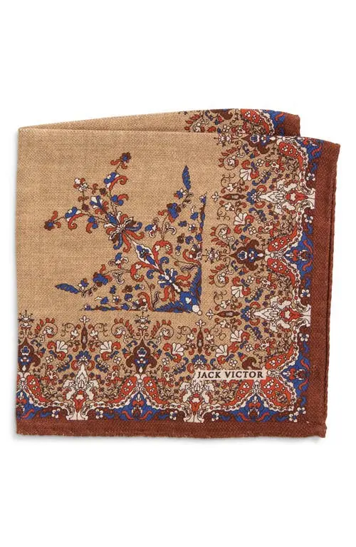 JACK VICTOR Military Floral Pocket Square - Camel
