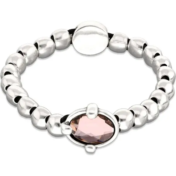 UNODE50 Sterling Plated Ball Elastic Bracelet With Pink Faceted Crystal - Silver