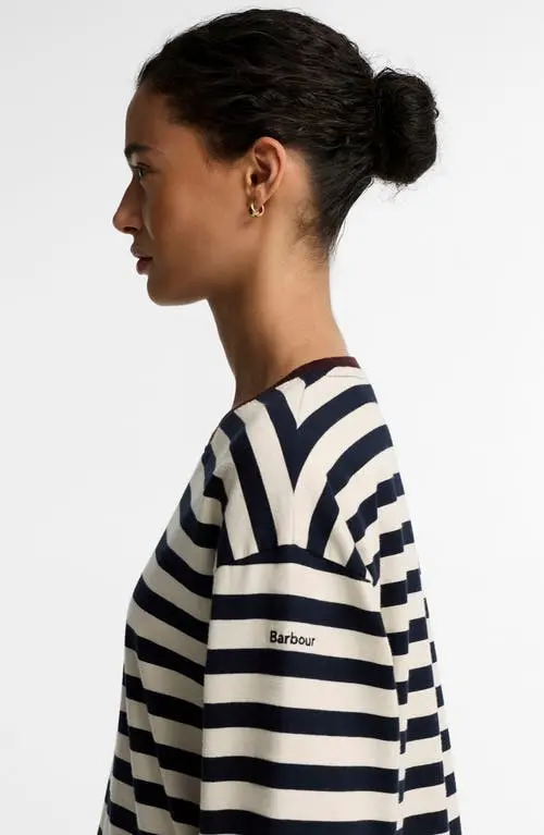 Barbour Woodhouse Striped Long Sleeve Cotton Top - Dark Navy/birch