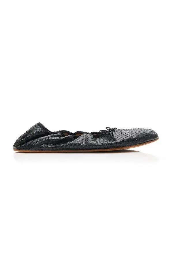THE ROW Round Snake-effect Leather Ballet Flats - Black