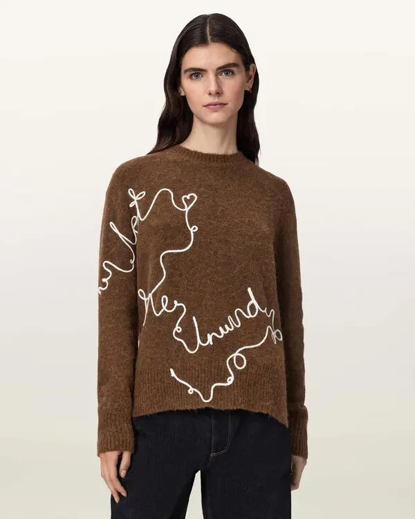 ALLSAINTS Unwind Relaxed Alpaca Blend Sweater - Brown