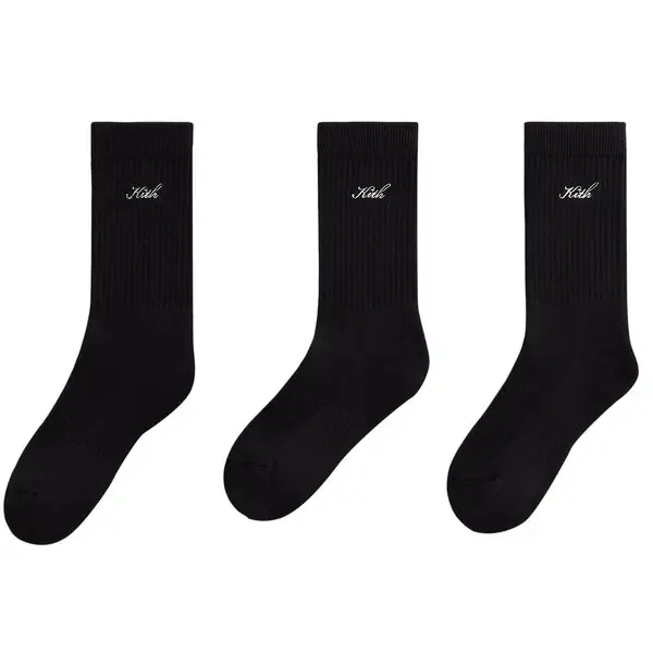Kith Script Classic Crew Socks 3 Pack - Black