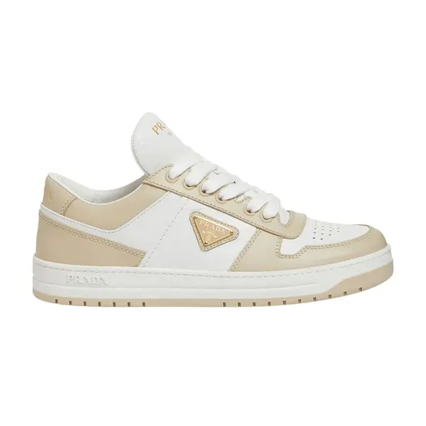 Prada Triangle Logo Leather Low Desert Sneakers - White