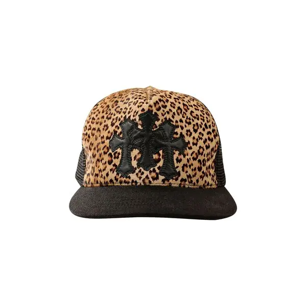 Chrome Hearts Triple Cross Patch Leopard Trucker Hat - Multicolor
