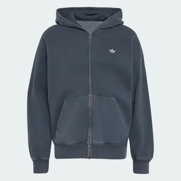 Adidas Trefoil Essentials Washed Full Zip Loose Hoodie - Black