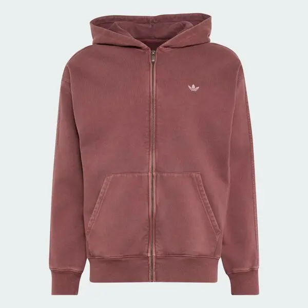 Adidas Trefoil Essentials Washed Full Zip Loose Hoodie - Maroon
