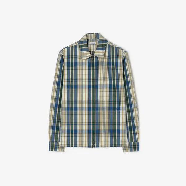Burberry Check Cotton Linen Overshirt - Peacock Blue