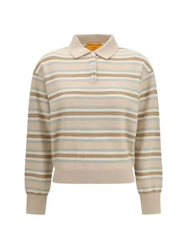 Guest In Residence College Striped Polo Sweater - Cream