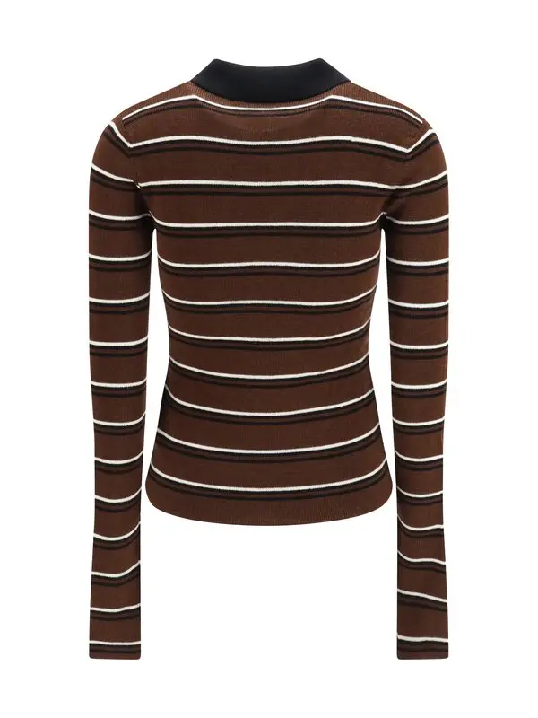 GANNI Striped Merino Polo Shirt - Brown