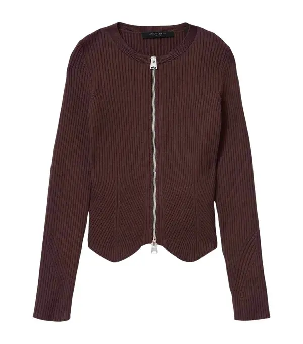 ALLSAINTS Ribbed Cruz Cardigan With Two-way Zip - Brown