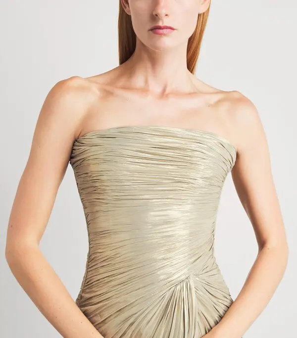 MARMAR HALIM Metallic Pleated Cape Gown