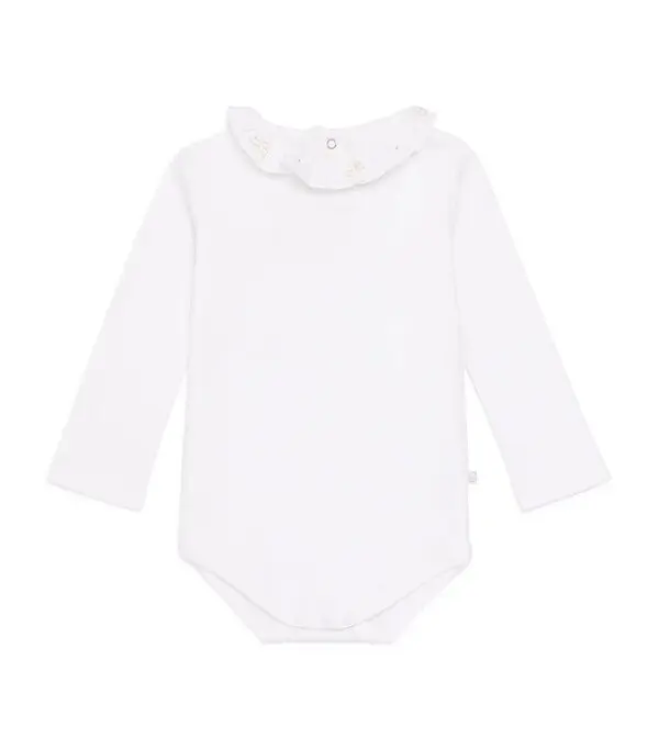 MARIE-CHANTAL Pima Cotton Angel Wing Ruffle Collar Bodysuit - White