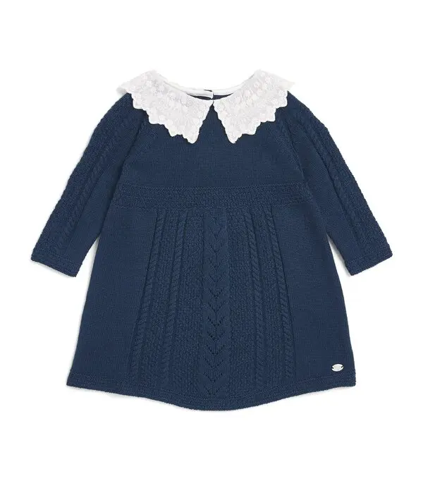 TARTINE ET CHOCOLAT Wool-blend Lace-collar Knitted Dress - Navy