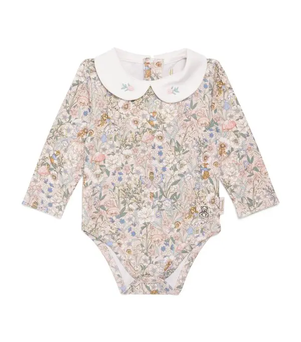 Harrods Cotton Printed Bodysuit With Embroidered Collar