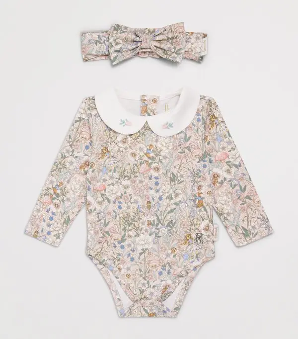 Harrods Cotton Printed Bodysuit With Embroidered Collar