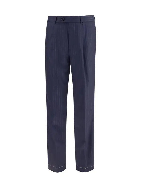 Brunello Cucinelli Virgin Wool Batavia Pinstriped Pants - Blue